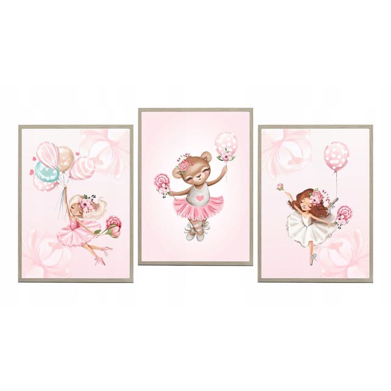 Posters - Ballerina, Beer met Rozen / Set van 3